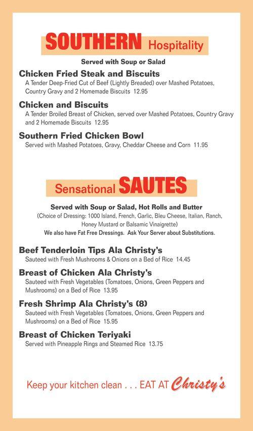 Christy's menu in Wood Dale, Illinois, USA