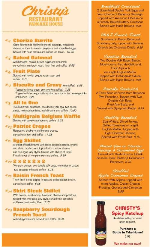 Christy's menu in Wood Dale, Illinois, USA