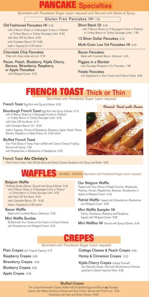 Christy's menu in Wood Dale, Illinois, USA