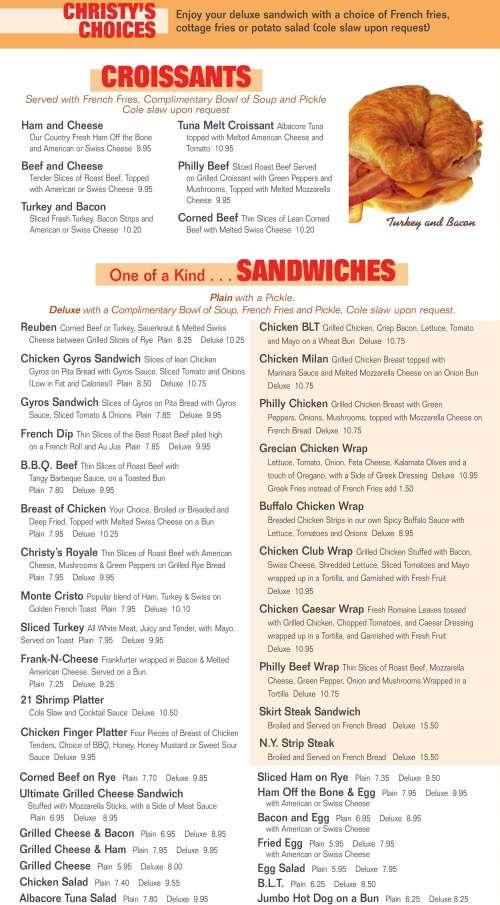 Christy's menu in Wood Dale, Illinois, USA