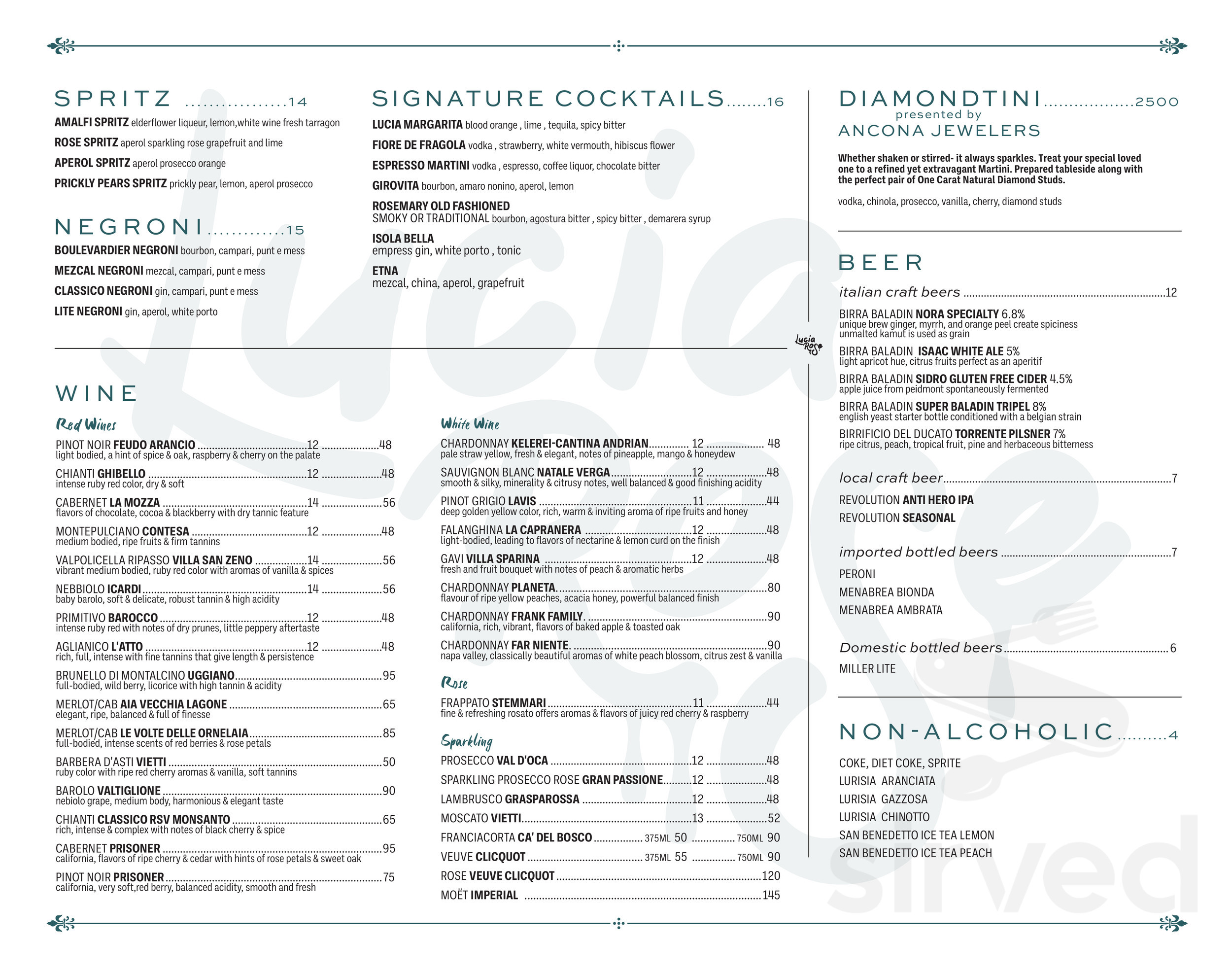 Lucia Rose menu in Addison, Illinois, USA