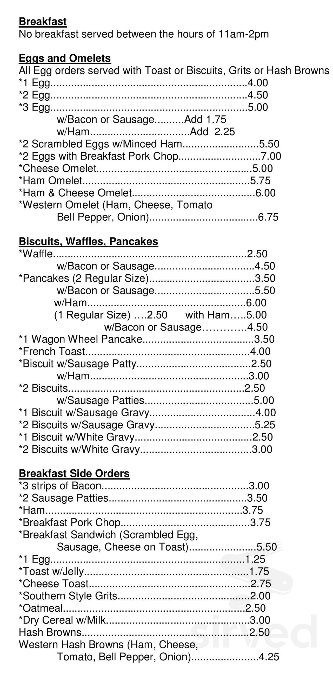 Embers Restaurant of La Inc menu in Winnfield, Louisiana, USA