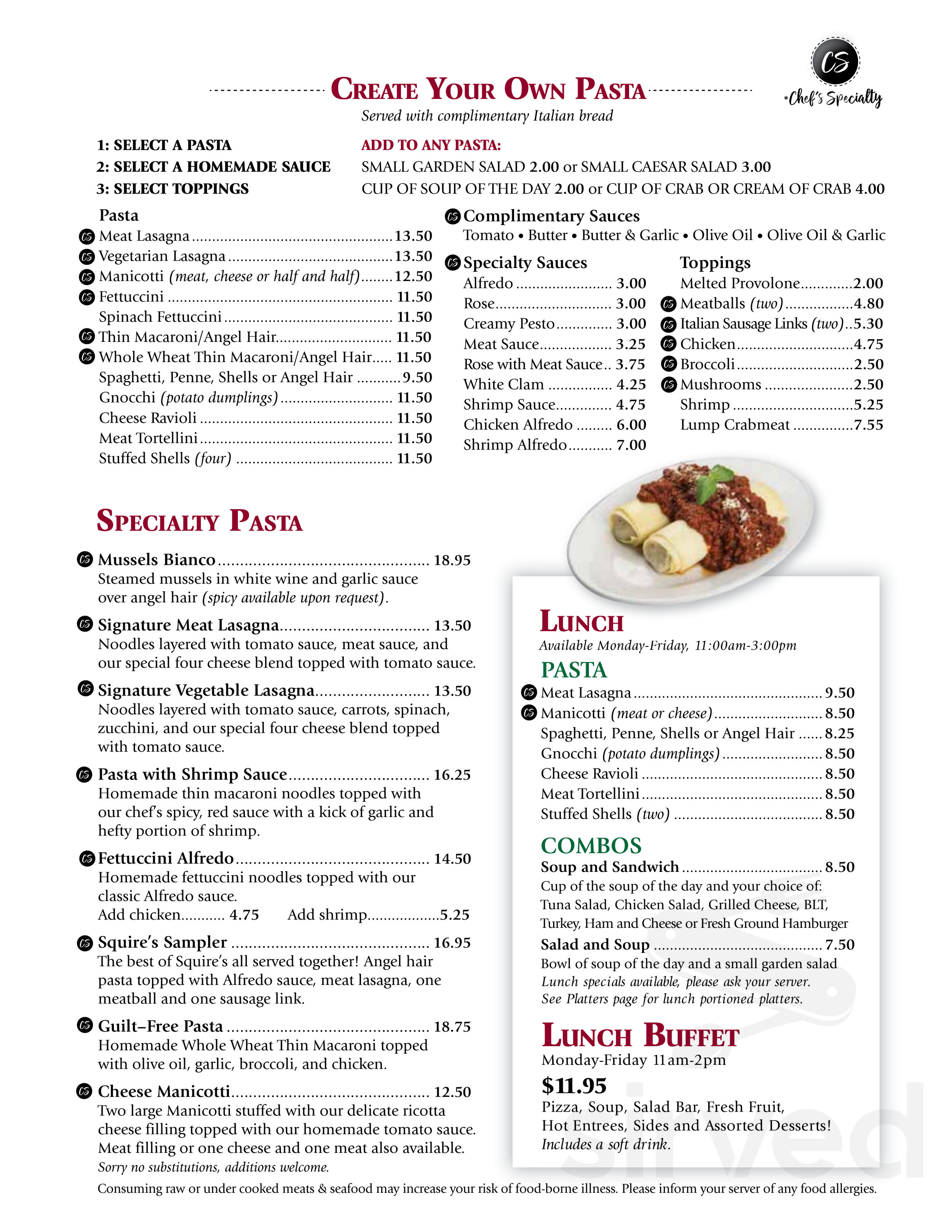 Squire's Italian Restaurant and Catering menus in Baltimore, Maryland ...