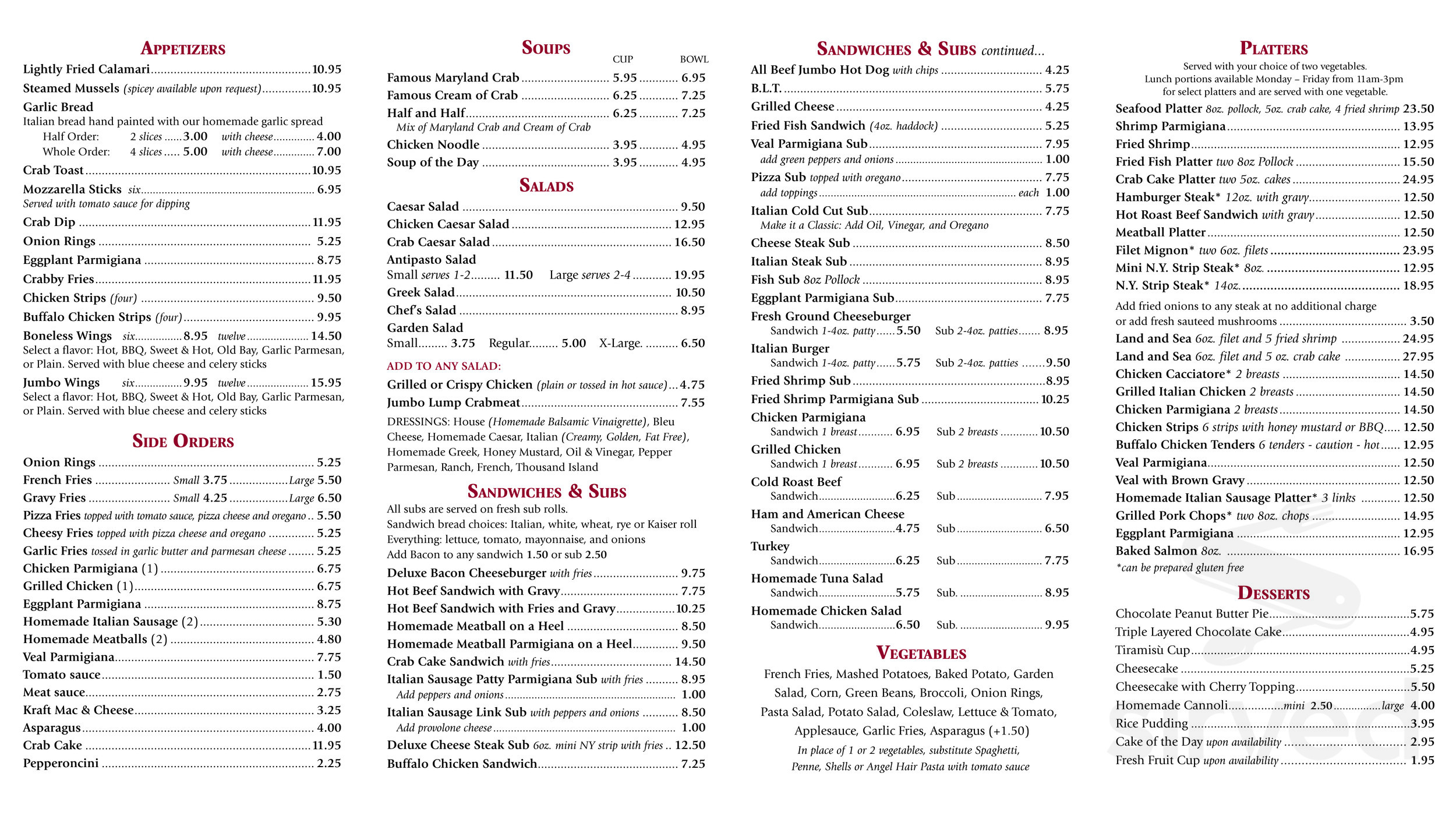 Squire's Italian Restaurant and Catering menus in Baltimore, Maryland ...
