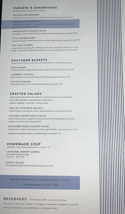 FD's Grillhouse menu in Springfield, Missouri, USA