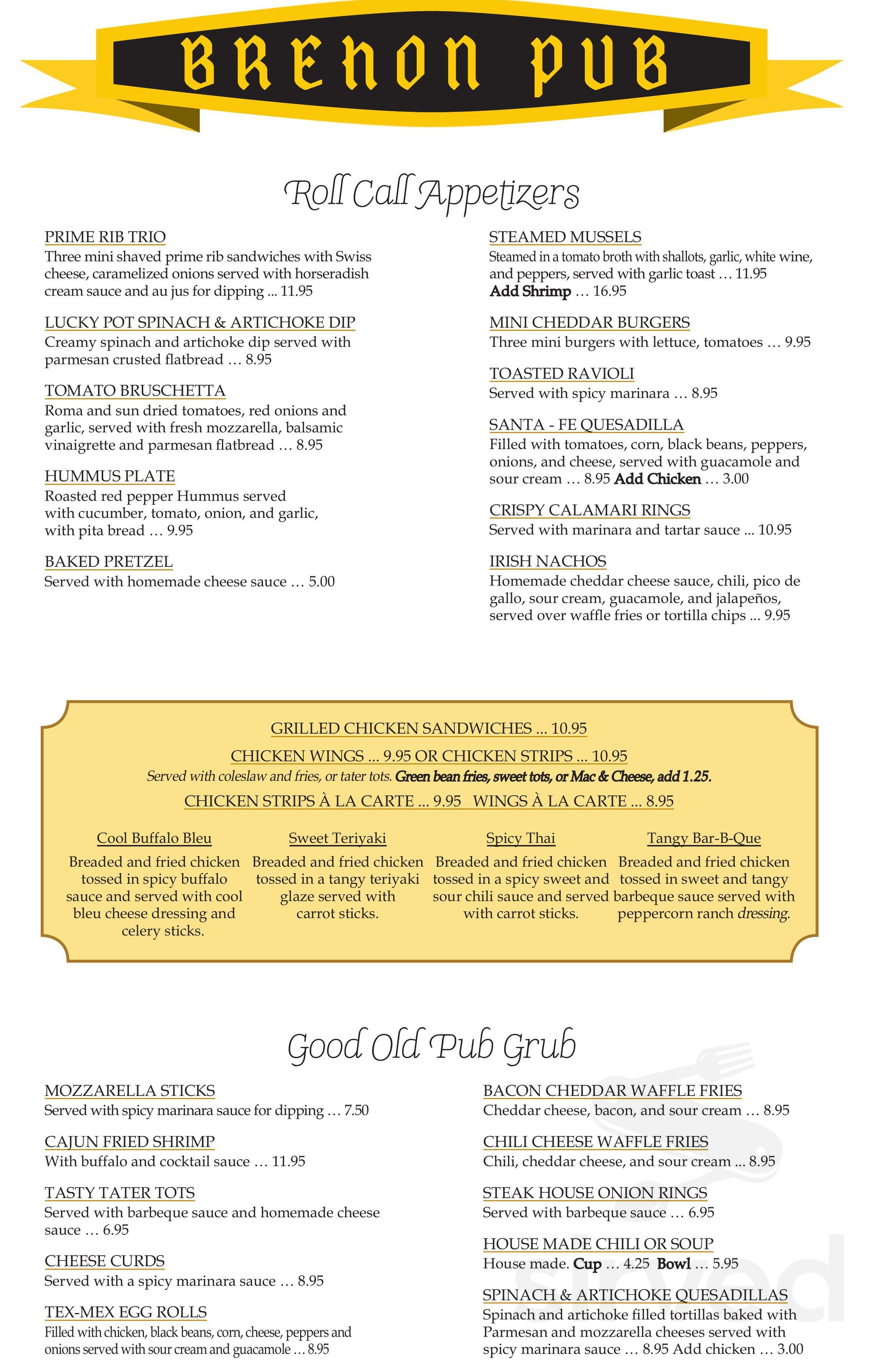 Menu for Brehon Pub in Chicago, Illinois, United States