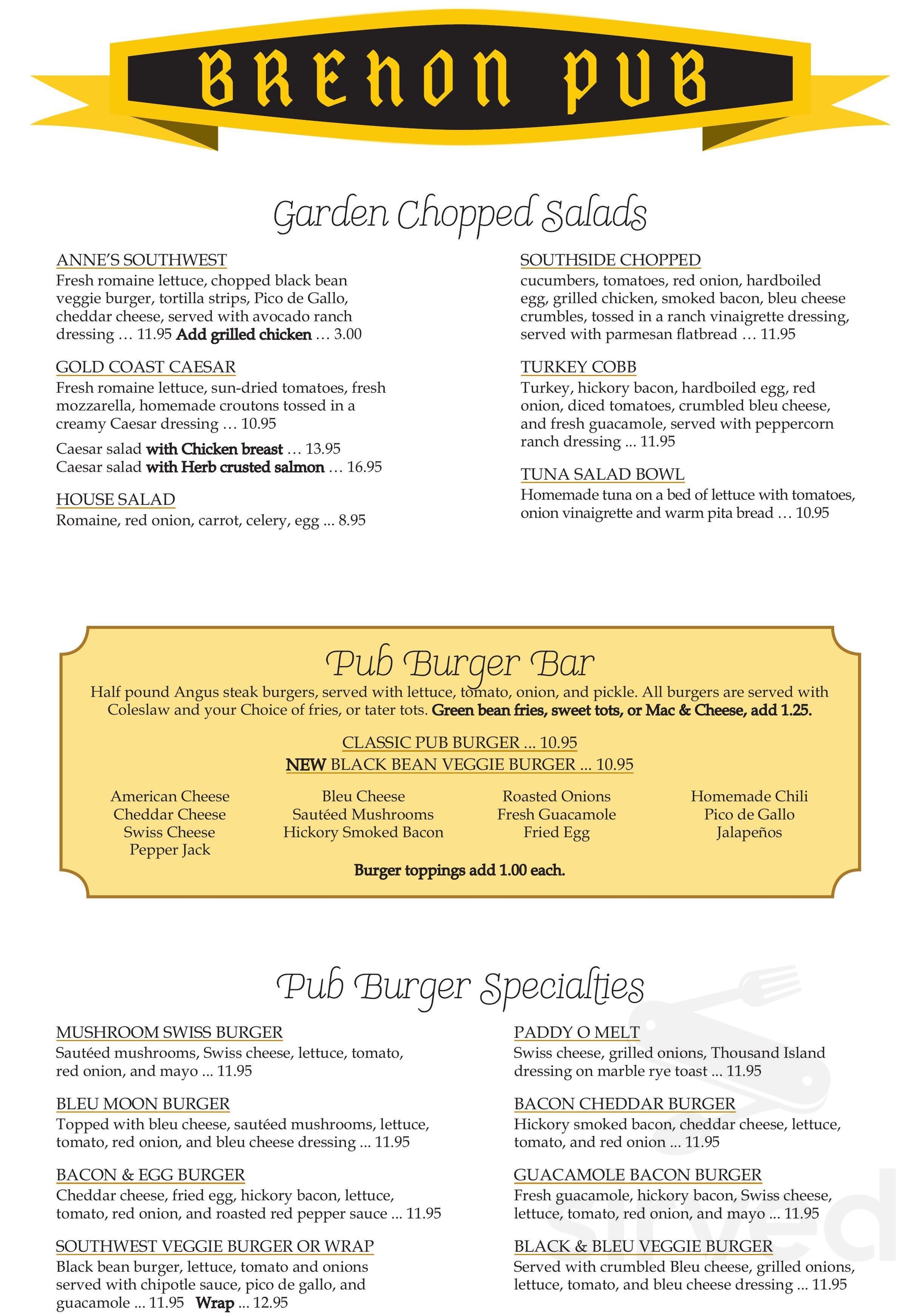 Menu for Brehon Pub in Chicago, Illinois, United States