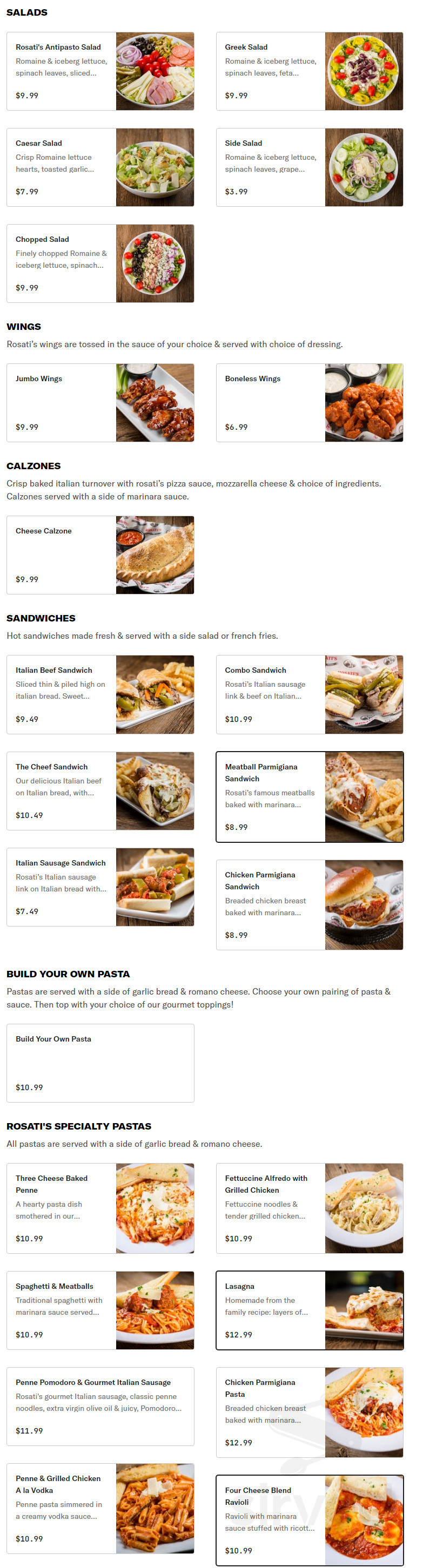 Rosati's Pizza menu in Harvard, Illinois, USA