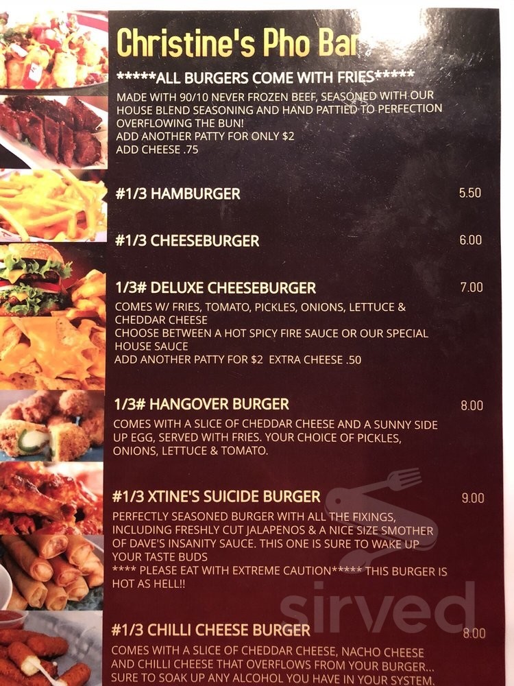 Christine's Bar menu in Oshkosh, Wisconsin, USA