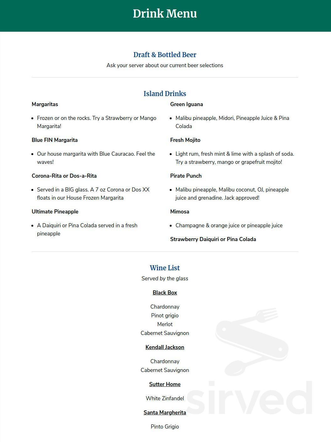 Menu for Tortuga's Saltwater Grill in Port Aransas, TX | Sirved
