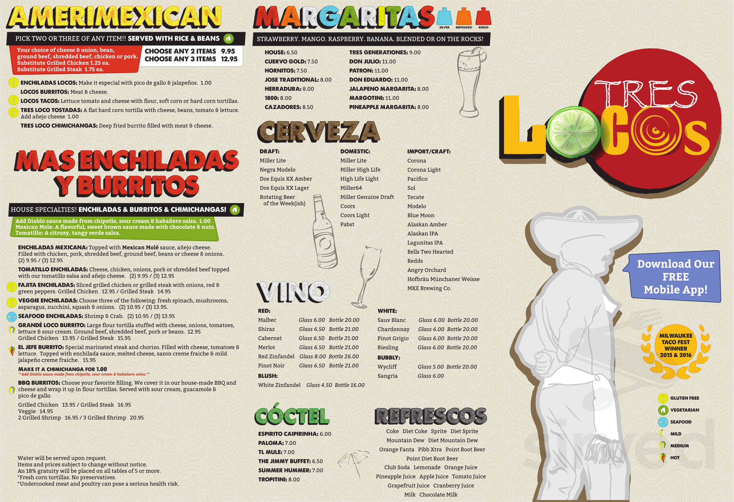 Menu for Tres Locos in Muskego, WI | Sirved