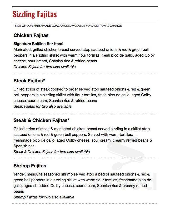 Beltline Bar menus in Grand Rapids, Michigan, United States