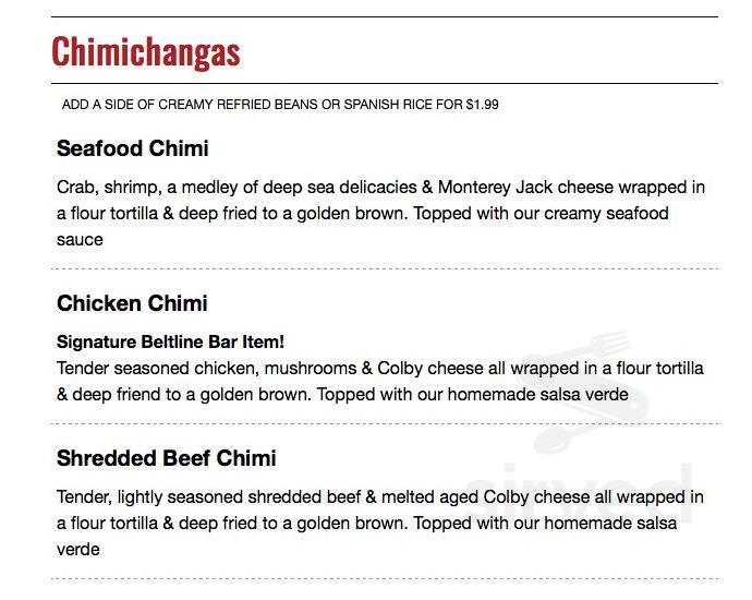 Beltline Bar menu in Grand Rapids, Michigan, USA