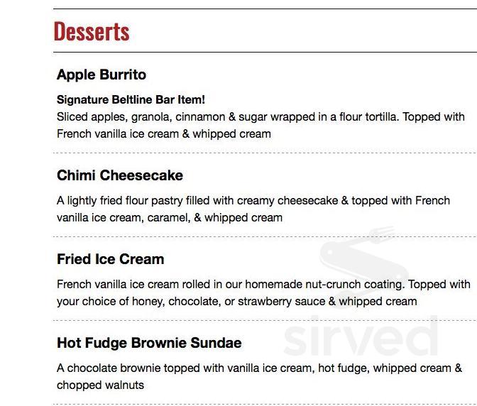 Beltline Bar menu in Grand Rapids, Michigan, USA