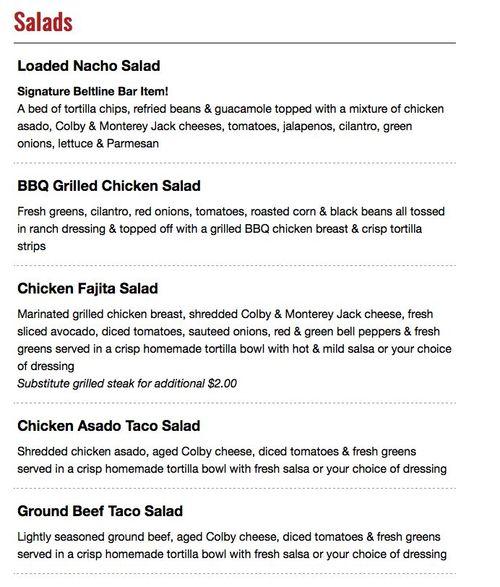 Beltline Bar menu in Grand Rapids, Michigan, USA