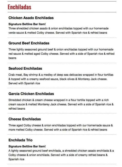 Beltline Bar menu in Grand Rapids, Michigan, USA