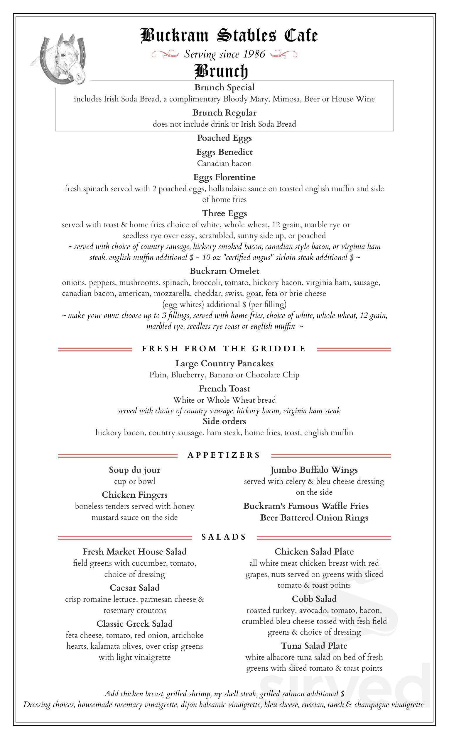 Buckram Stables Cafe menus in Locust Valley, New York, United States