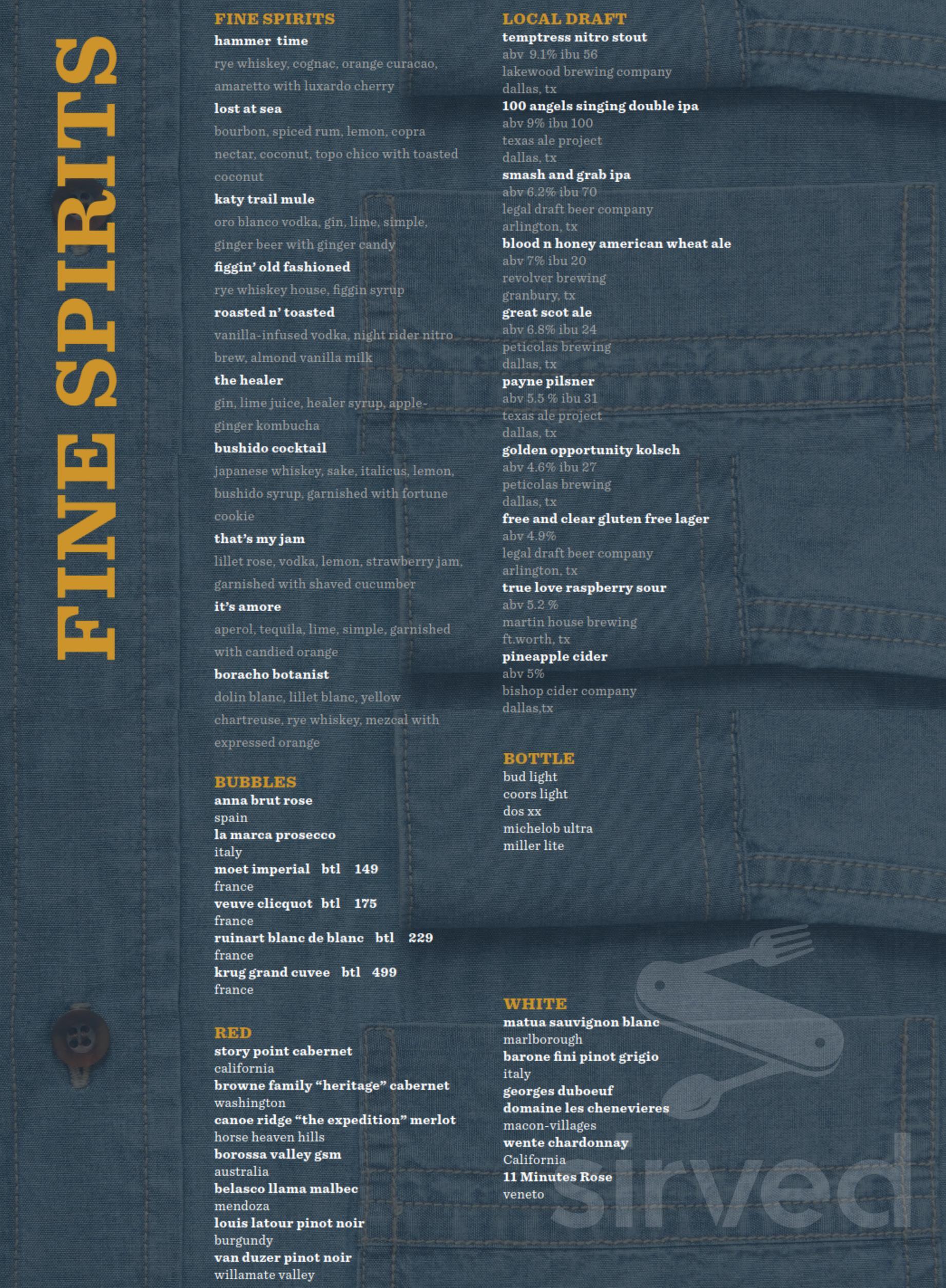 Smithy menu in Dallas, Texas, USA