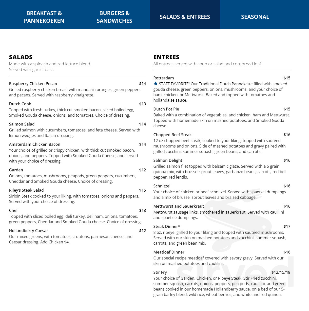 Hollandberry Pannekoeken menu in Rochester, Minnesota, USA