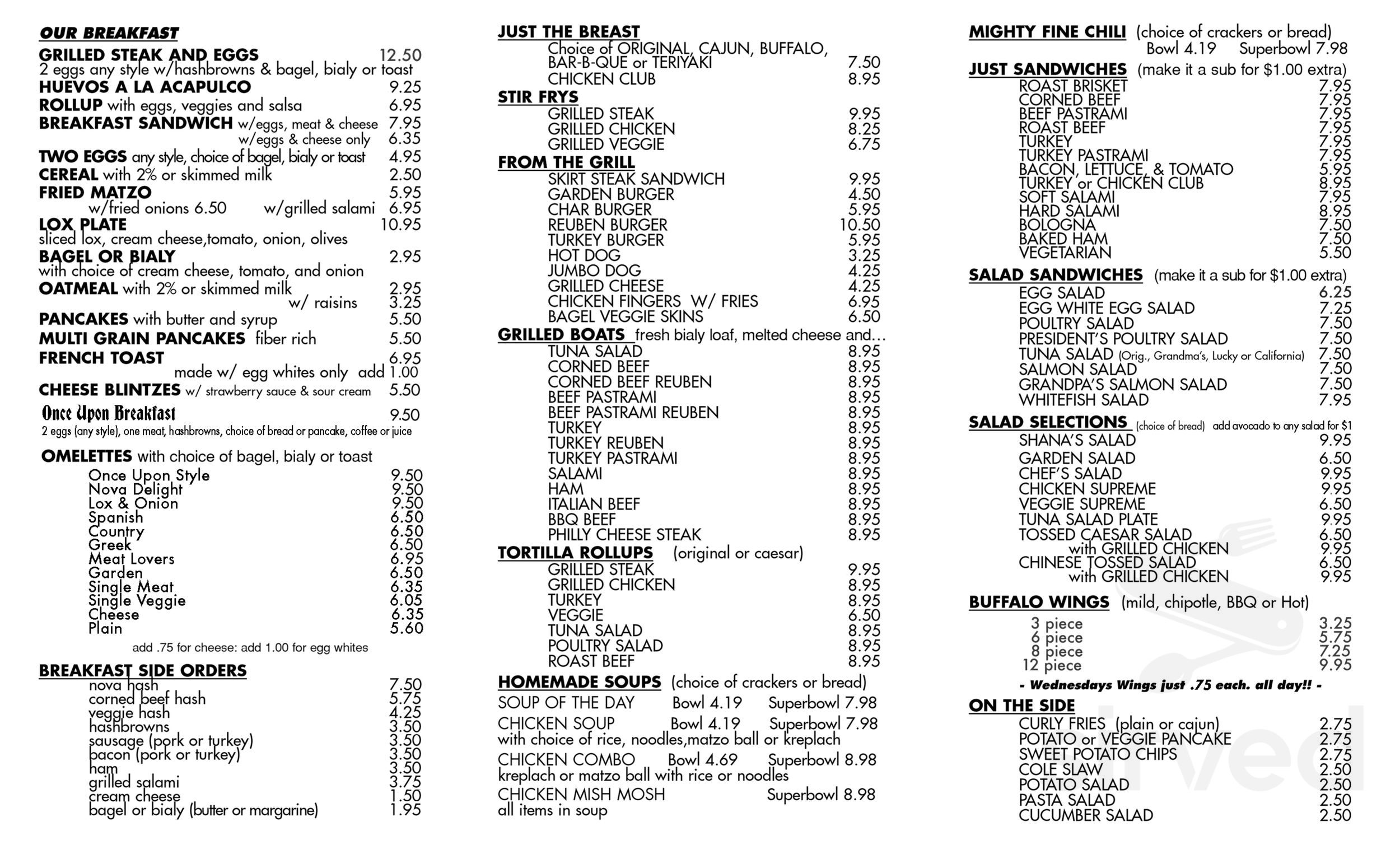Menu for Once Upon A Grill in Northbrook, IL | Sirved