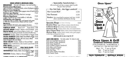 Menu for Once Upon A Grill in Northbrook, IL | Sirved