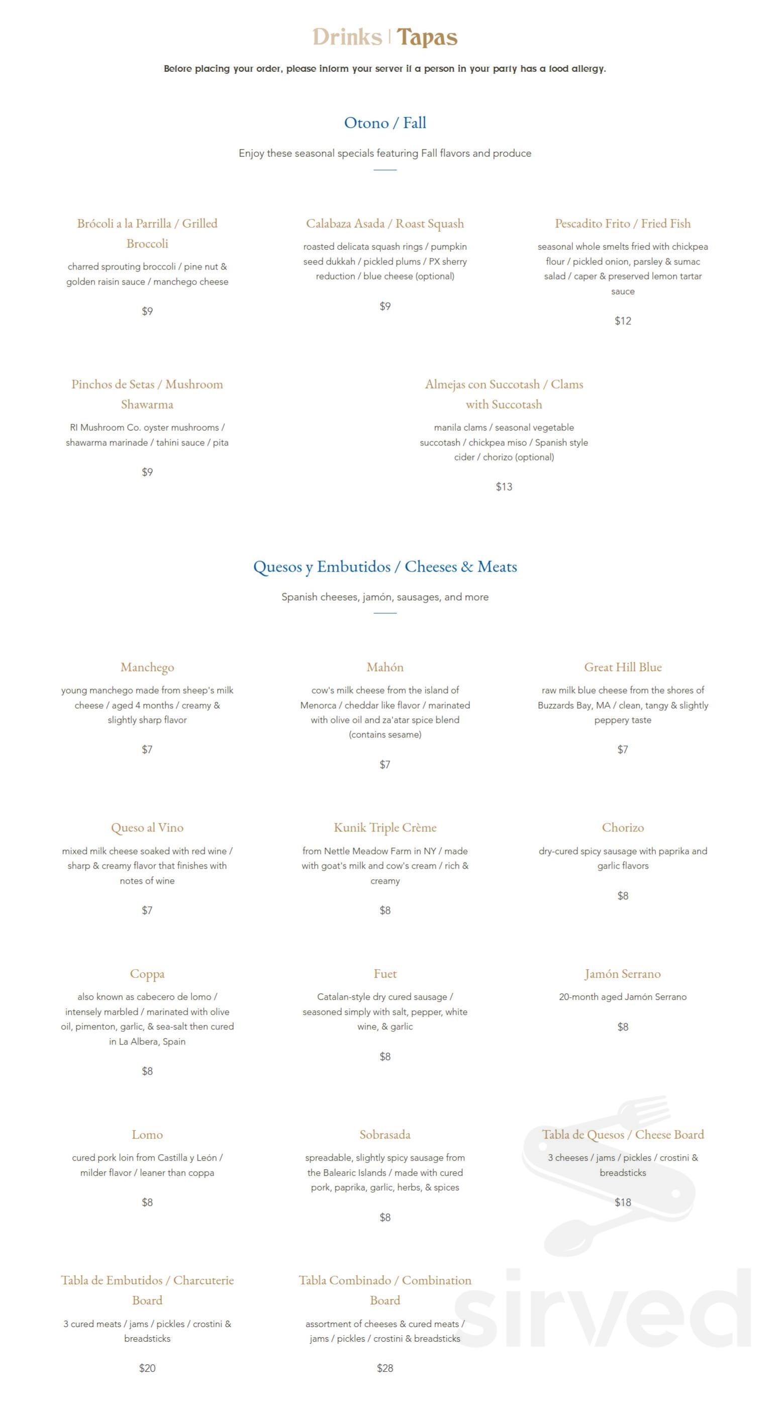 Palo menu in Providence, Rhode Island, USA