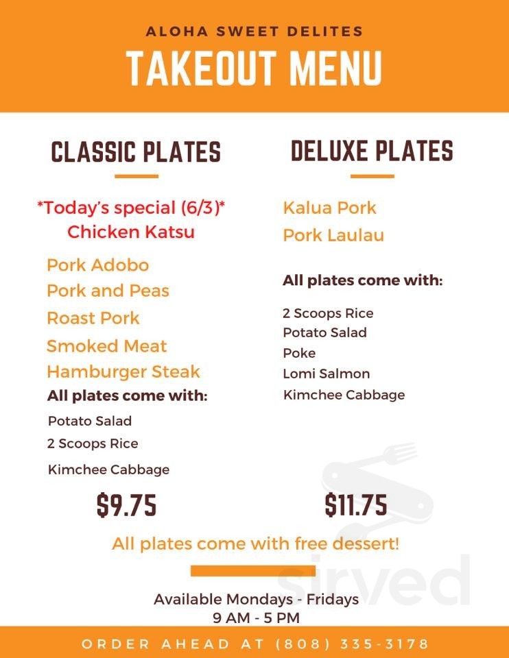 Aloha Sweet Delights menu in Kaumakani, Hawaii, USA