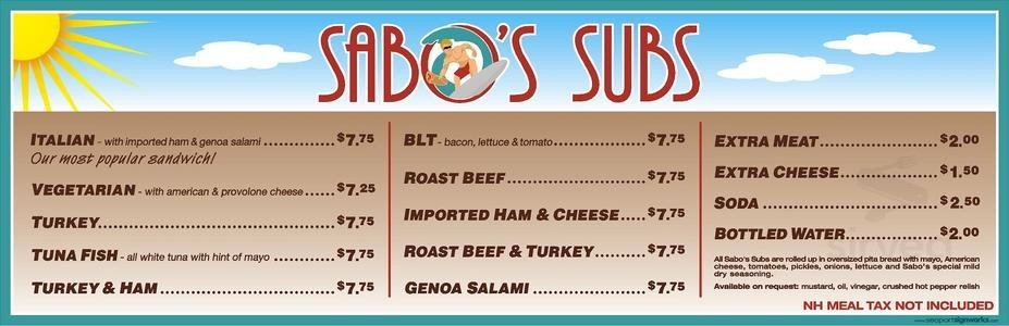 Menu for Sabo's Subs in Hampton, NH | Sirved