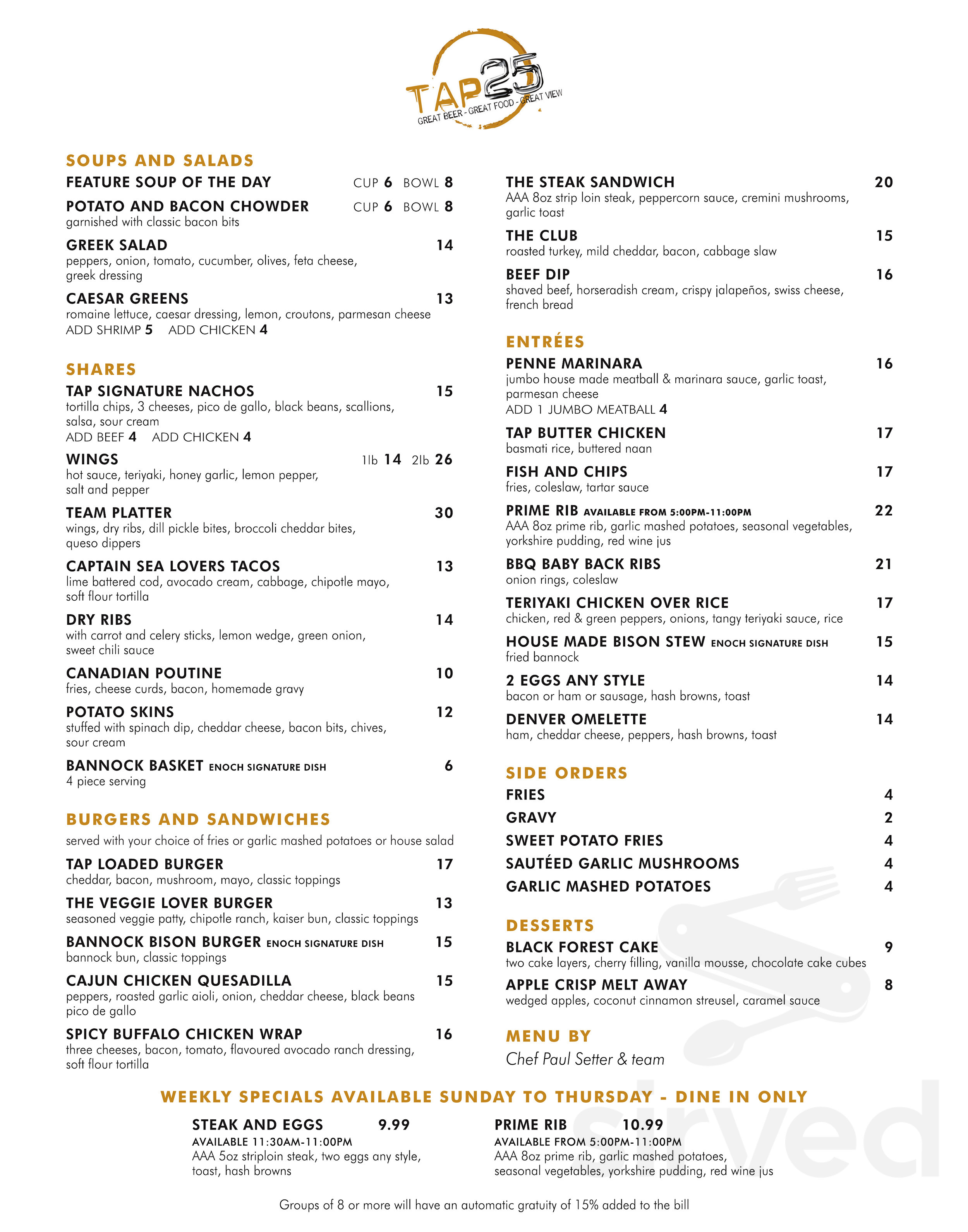 River Cree Resort and Casino menu in Edmonton, Alberta, Canada