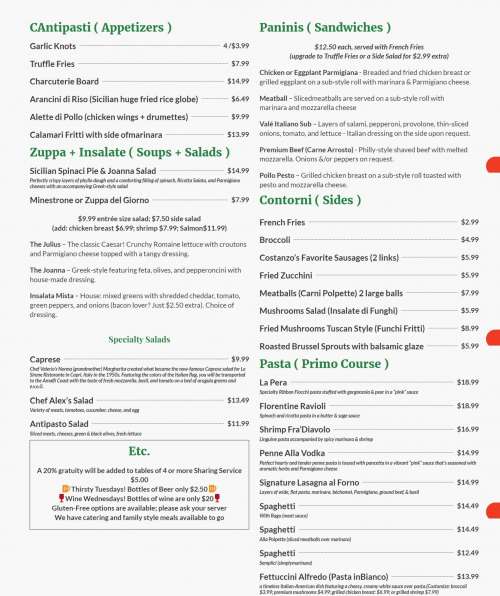 Valé 243 Southern Italian Kitchen menu in Clyde, North Carolina, USA