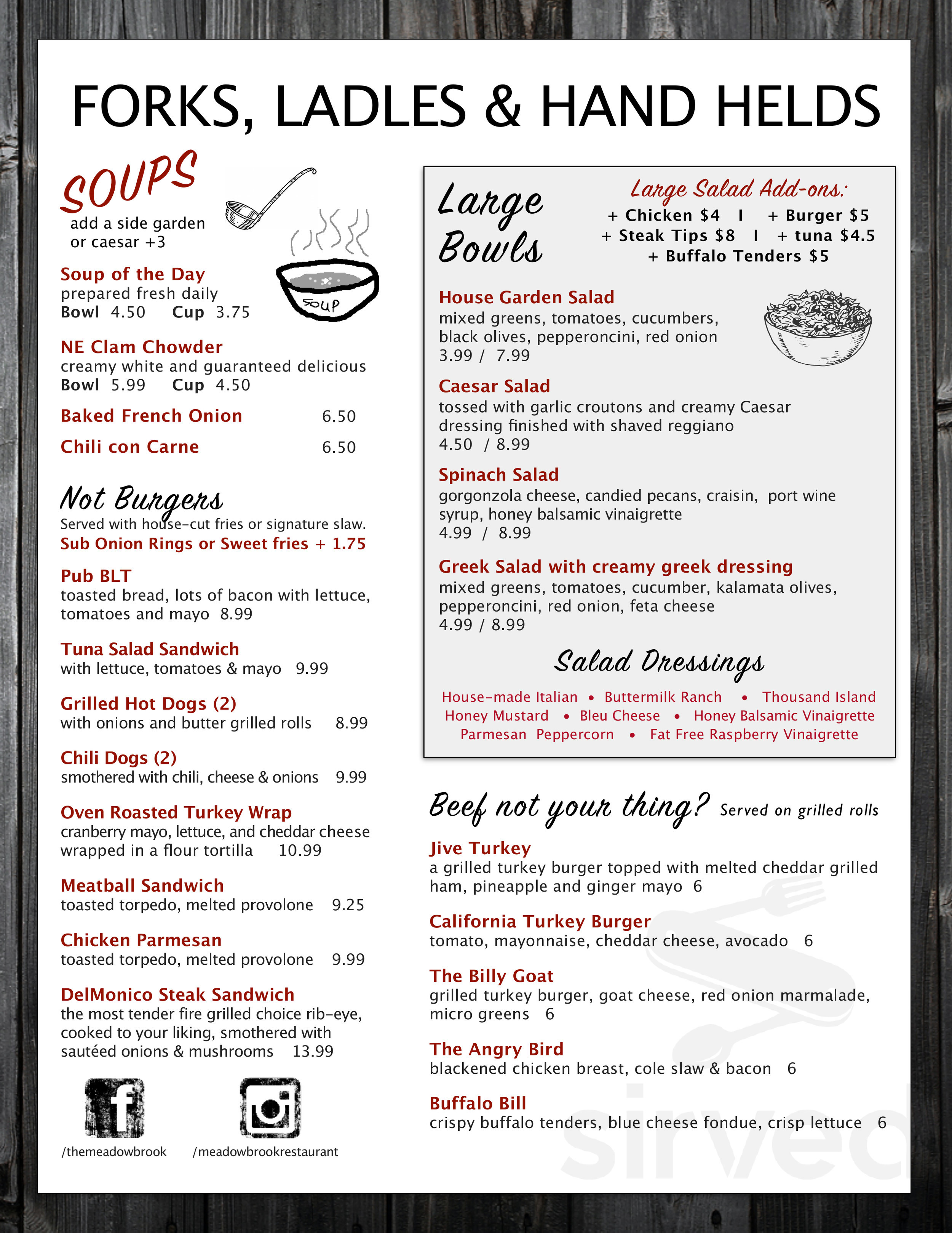 The Meadow Brook Restaurant & Functions menus in Hanson, Massachusetts ...