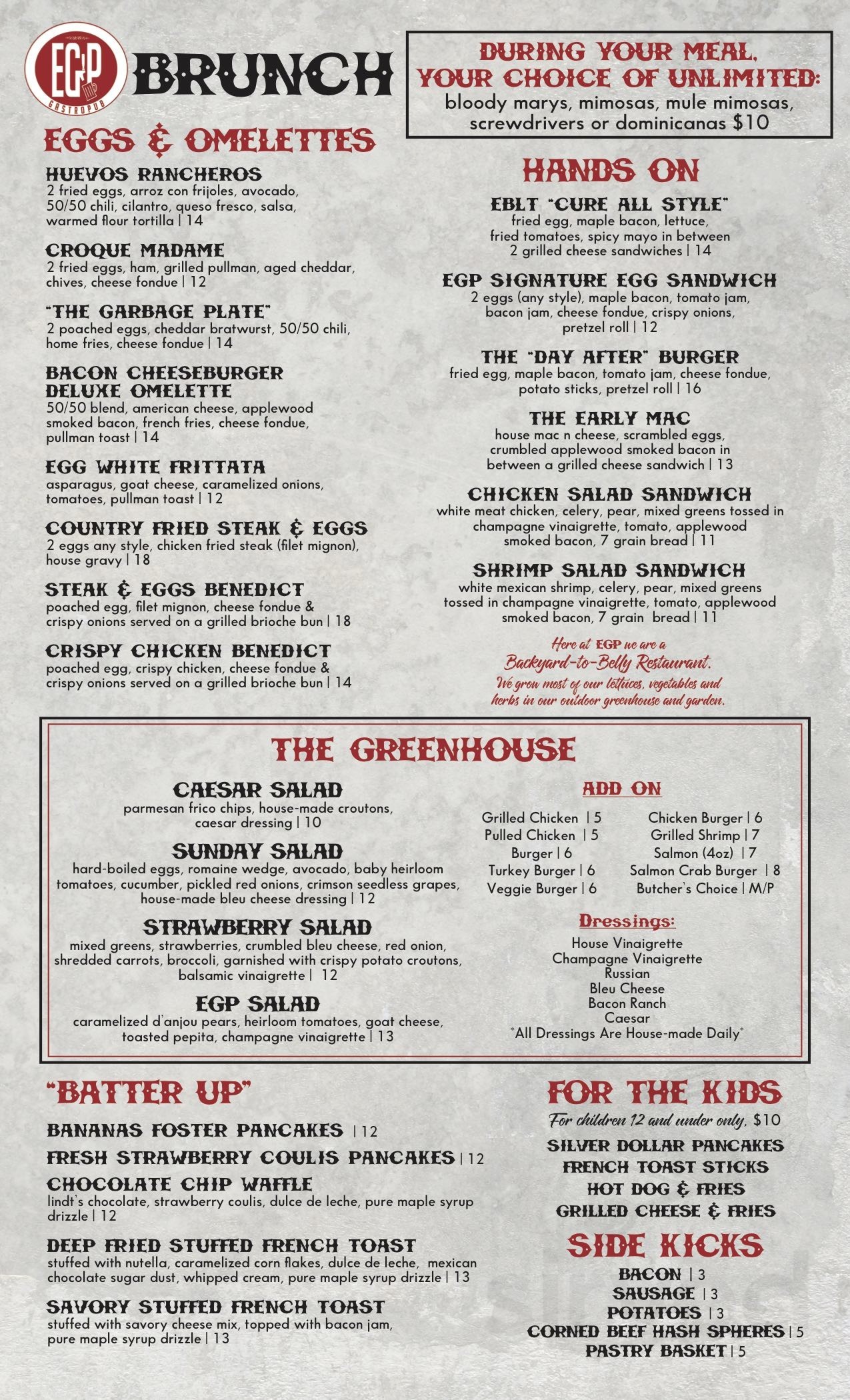 EGP menu in Oceanside, New York, USA