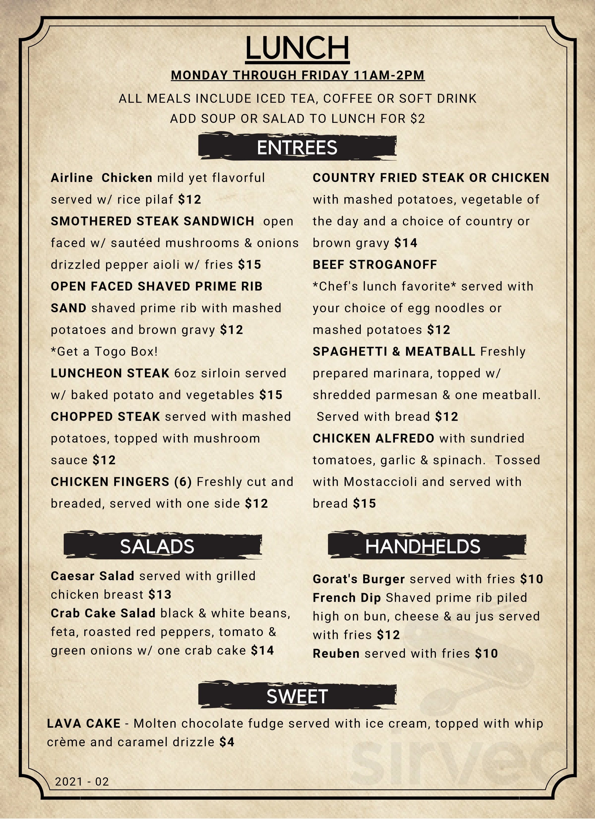 Gorat's Steakhouse menu in Omaha, Nebraska, USA