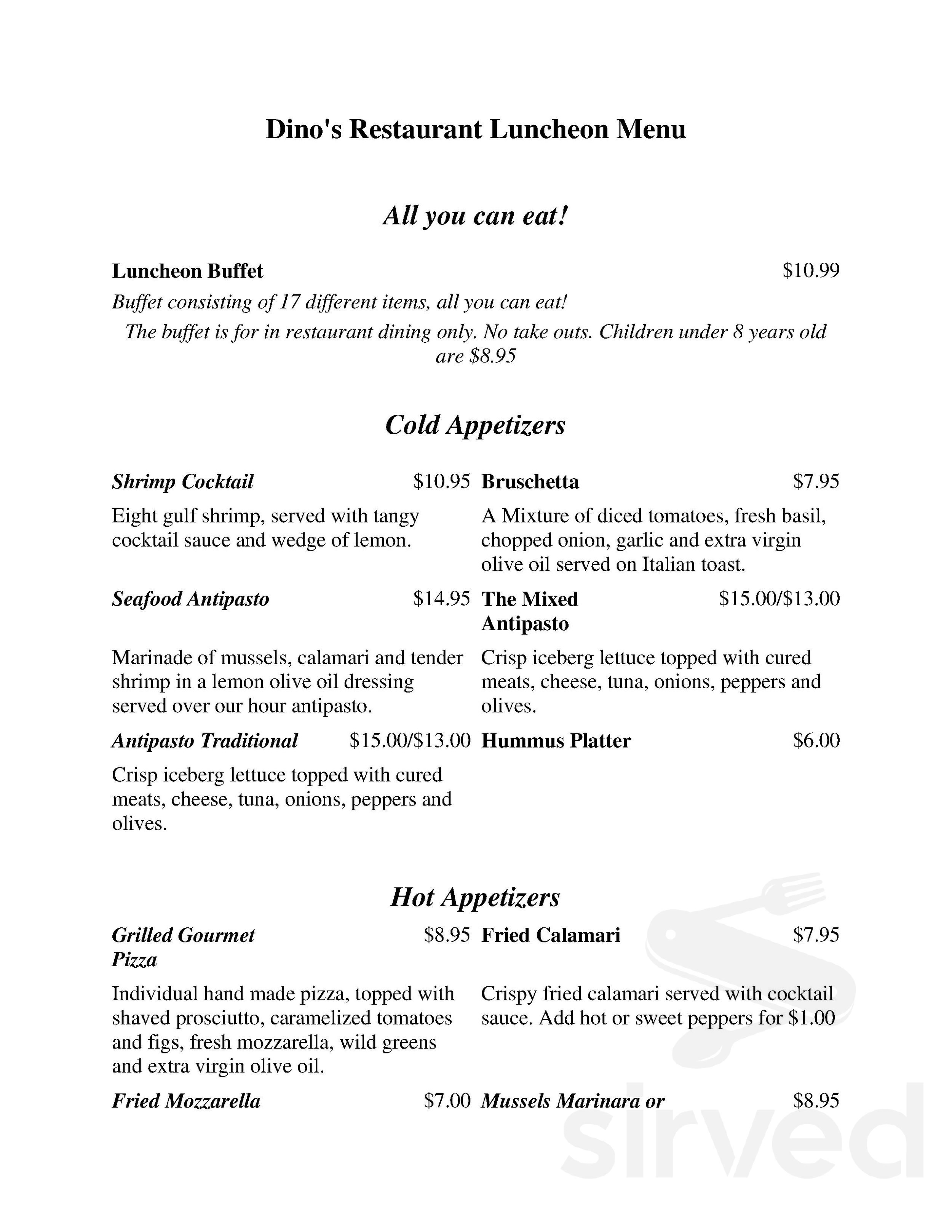 Dino's Restaurant menu in Worcester, Massachusetts, USA