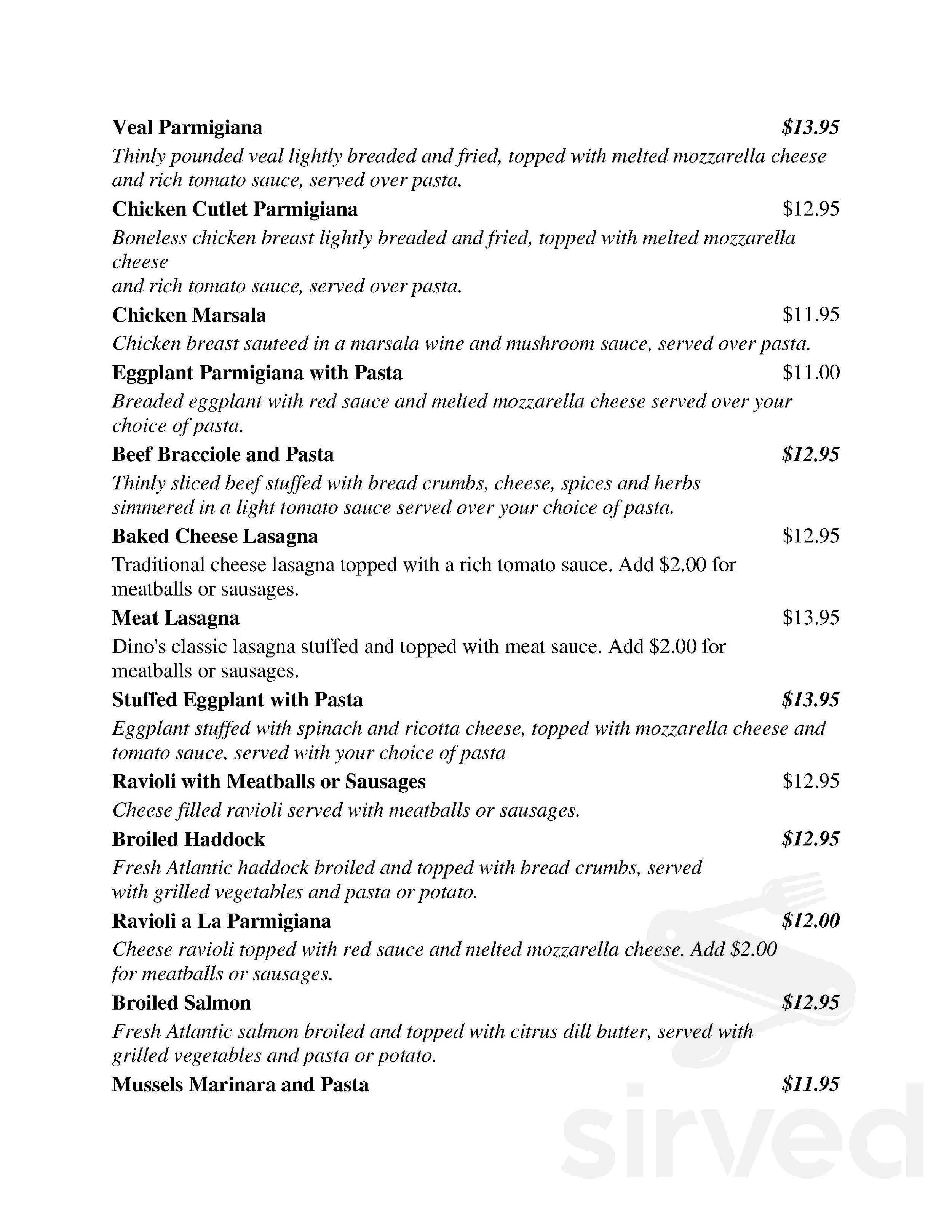 Dino's Restaurant menu in Worcester, Massachusetts, USA