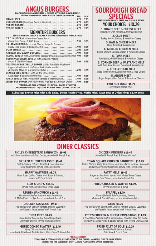 Town Square Diner menu in Aberdeen Township, New Jersey, USA