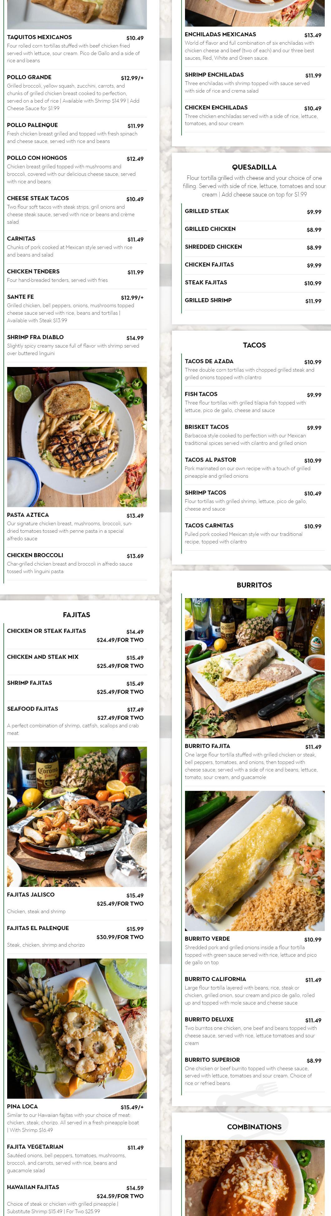 Menu - Florence KY's Torres Mexican Steakhouse | Sirved