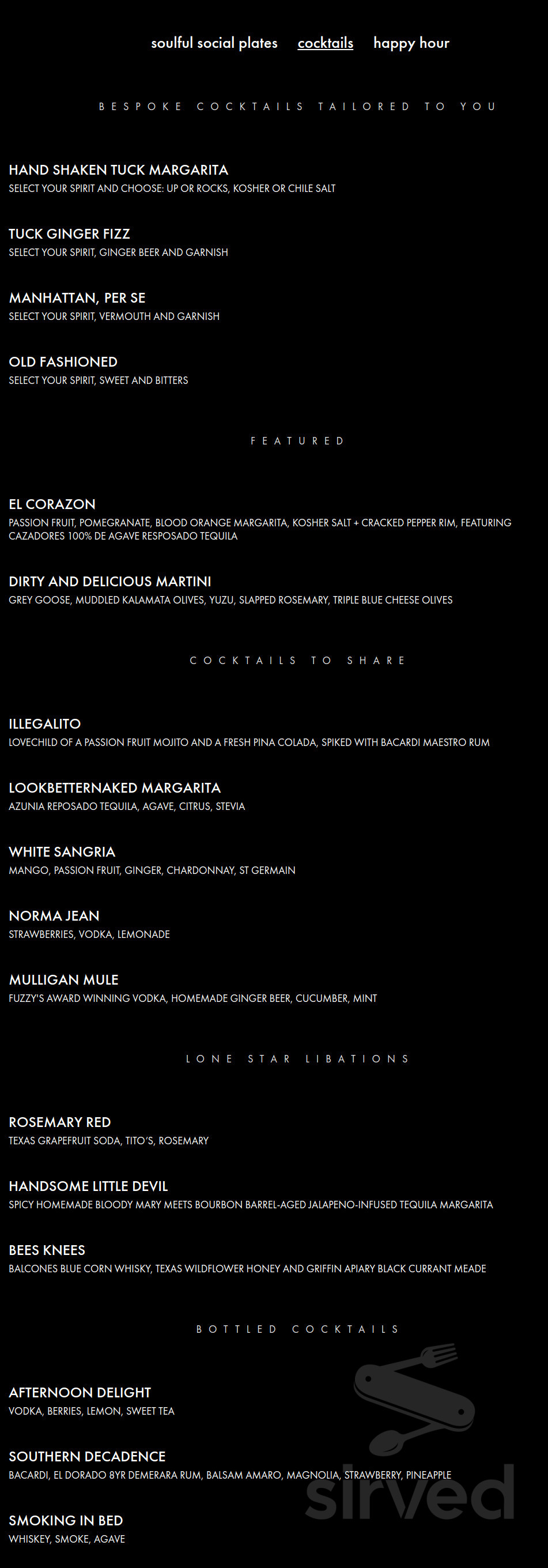 The Tuck Room menus in Houston, Texas, United States