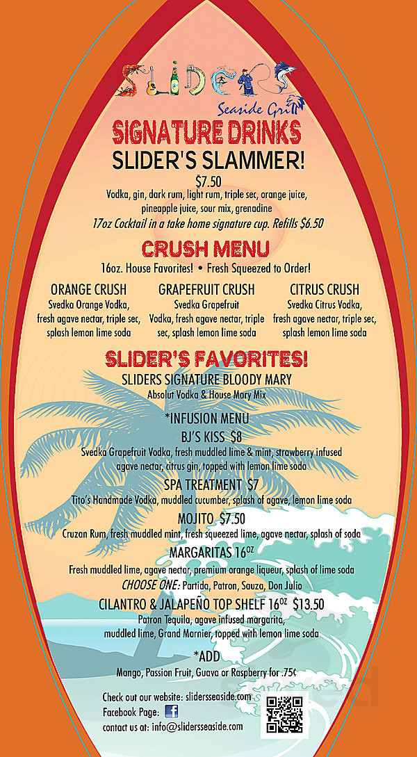 Sliders Seaside Grill menu in Fernandina Beach, Florida, USA