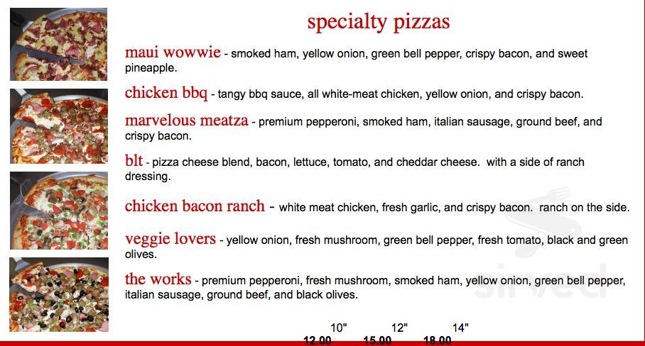 Menu - Calumet MI's Calumet Pizza Works | Sirved