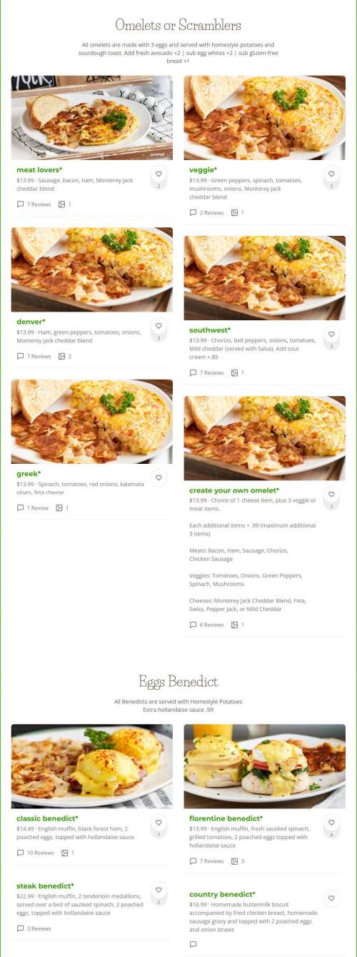 Sunshine Breakfast Bar menu in Phoenix, Arizona, USA