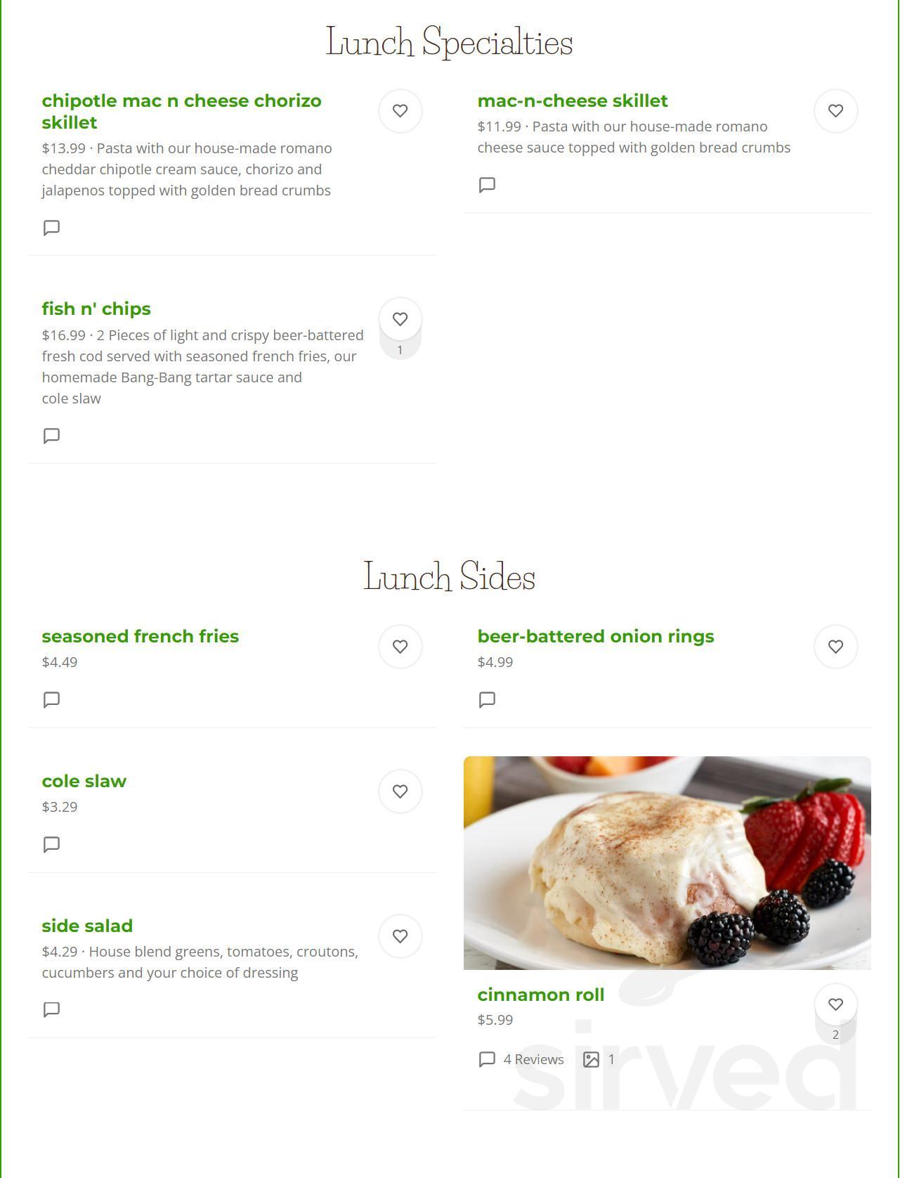 Sunshine Breakfast Bar menu in Phoenix, Arizona, USA