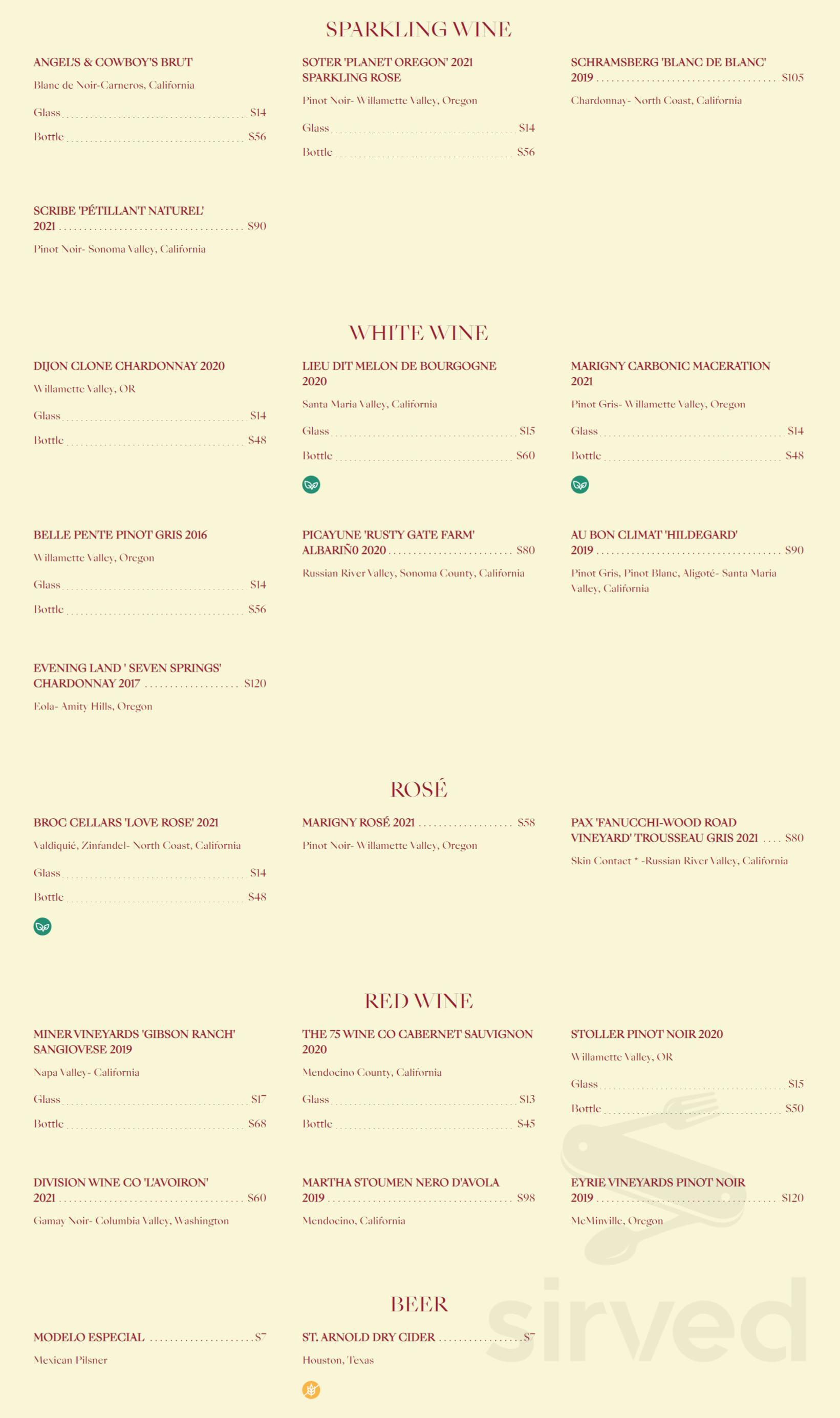 The Elysian Bar menu in New Orleans, Louisiana, USA