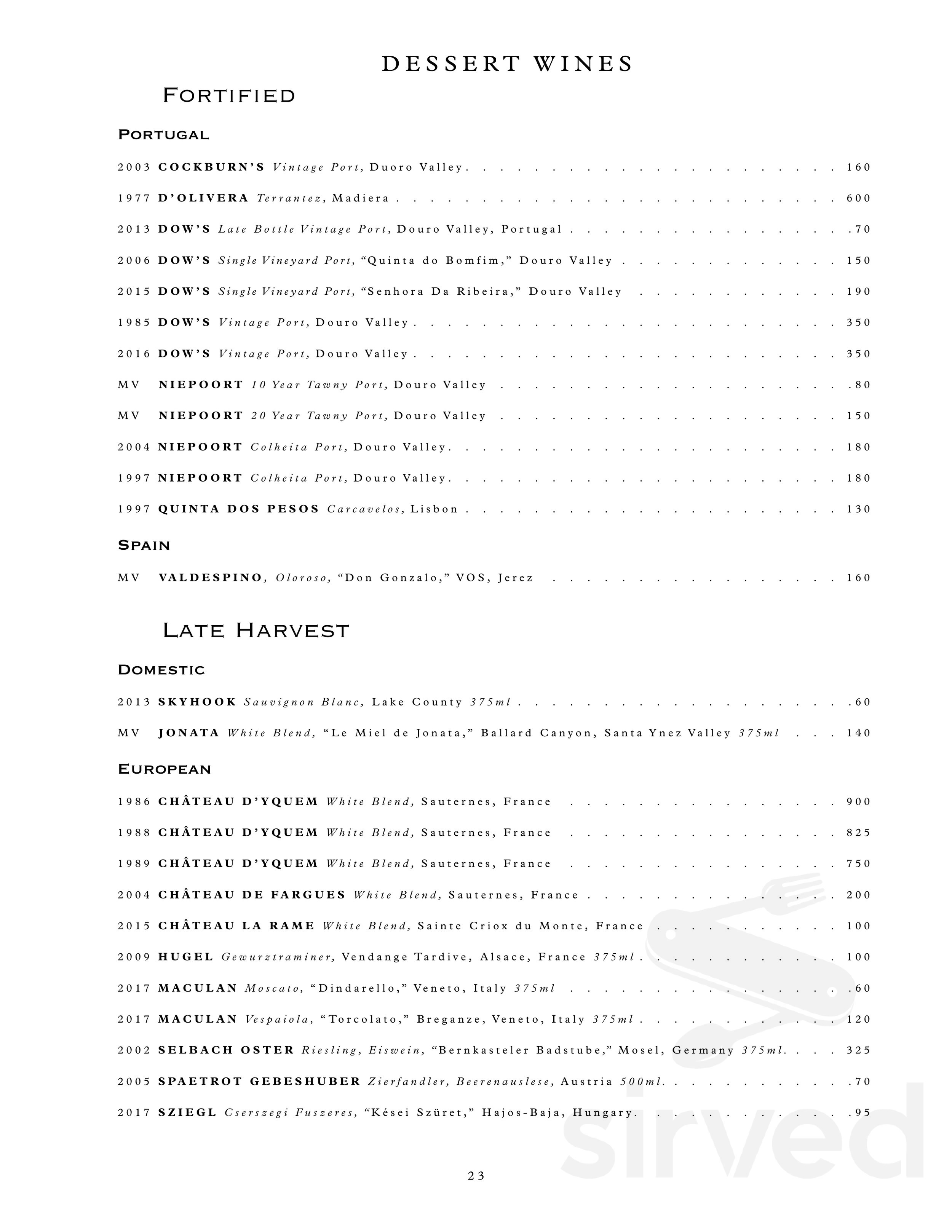 The Kitchen Restaurant menu in Sacramento, California, USA
