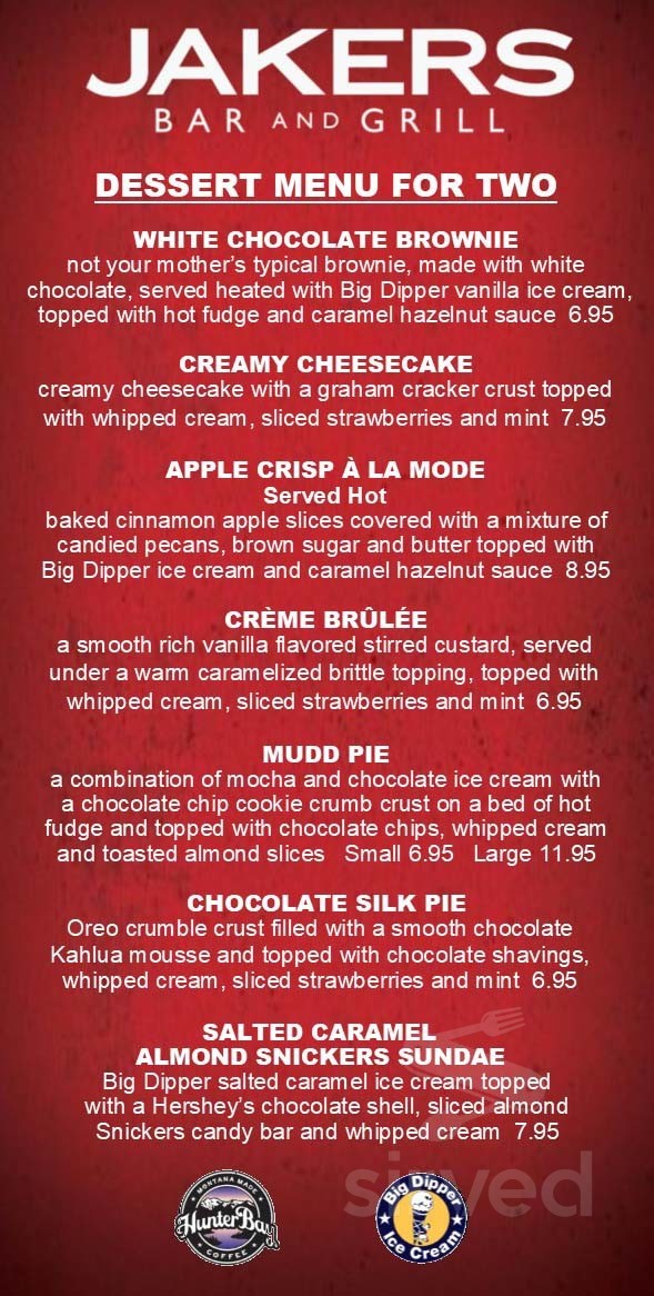 Jakers Bar and Grill menu in Pocatello, Idaho, USA