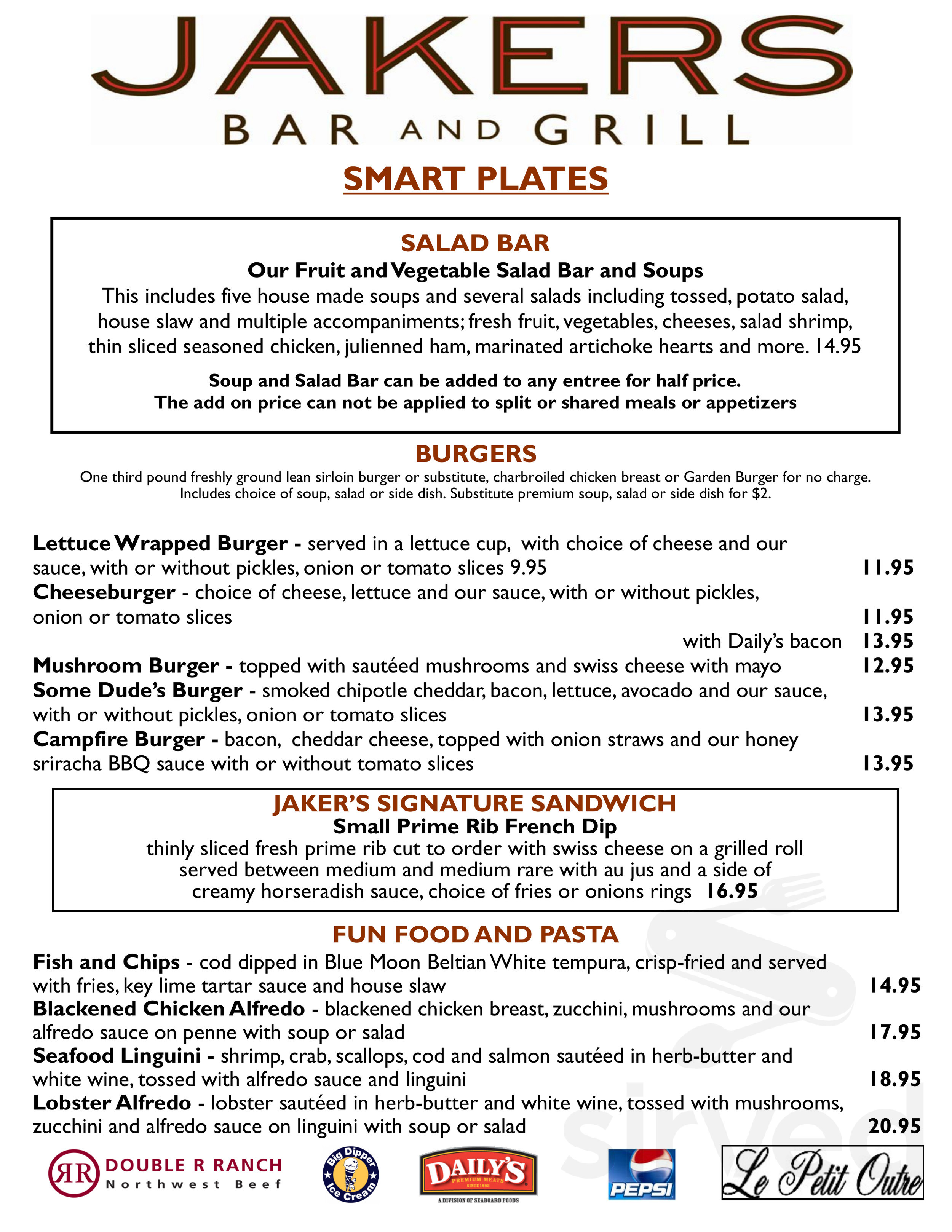 Jakers Bar and Grill menu in Missoula, Montana, USA