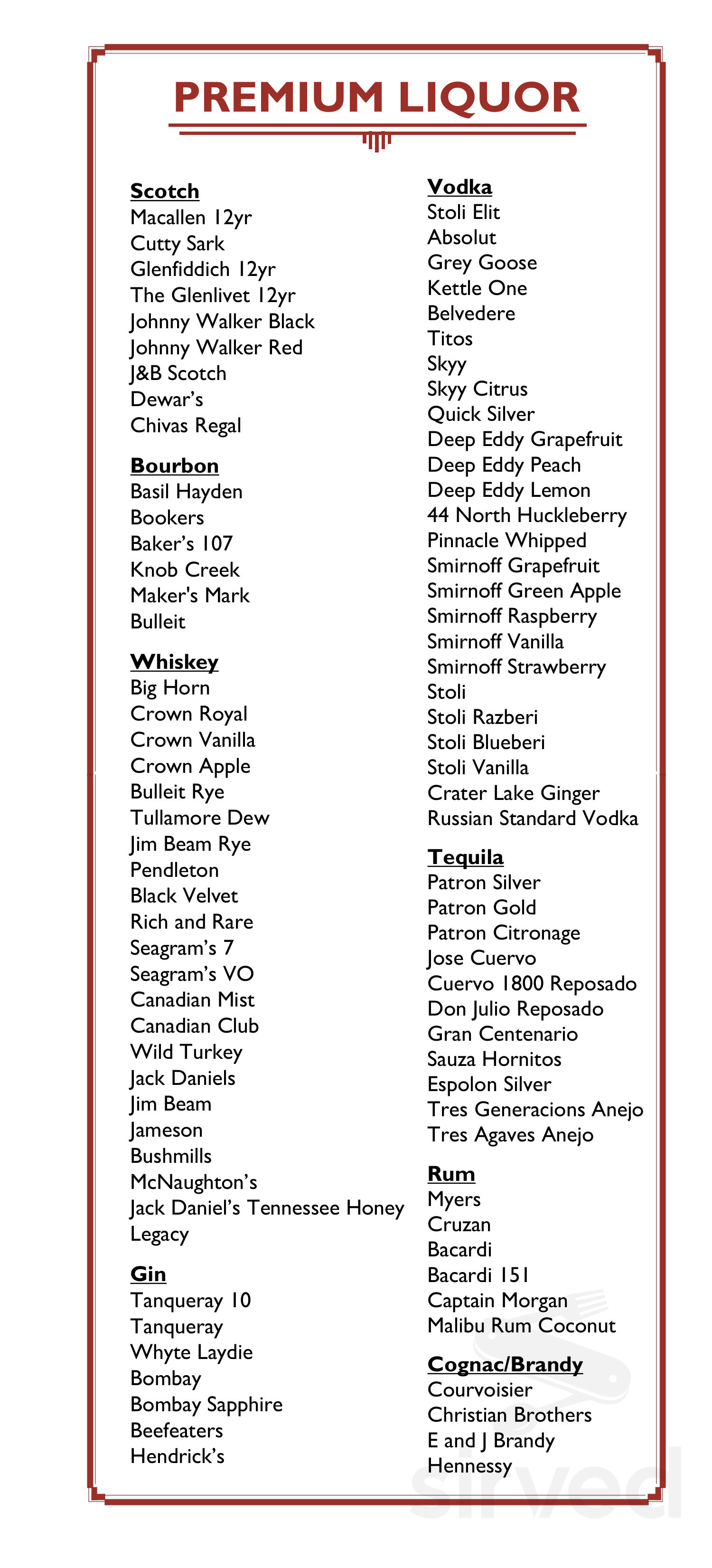 Jakers Bar and Grill menu in Missoula, Montana, USA