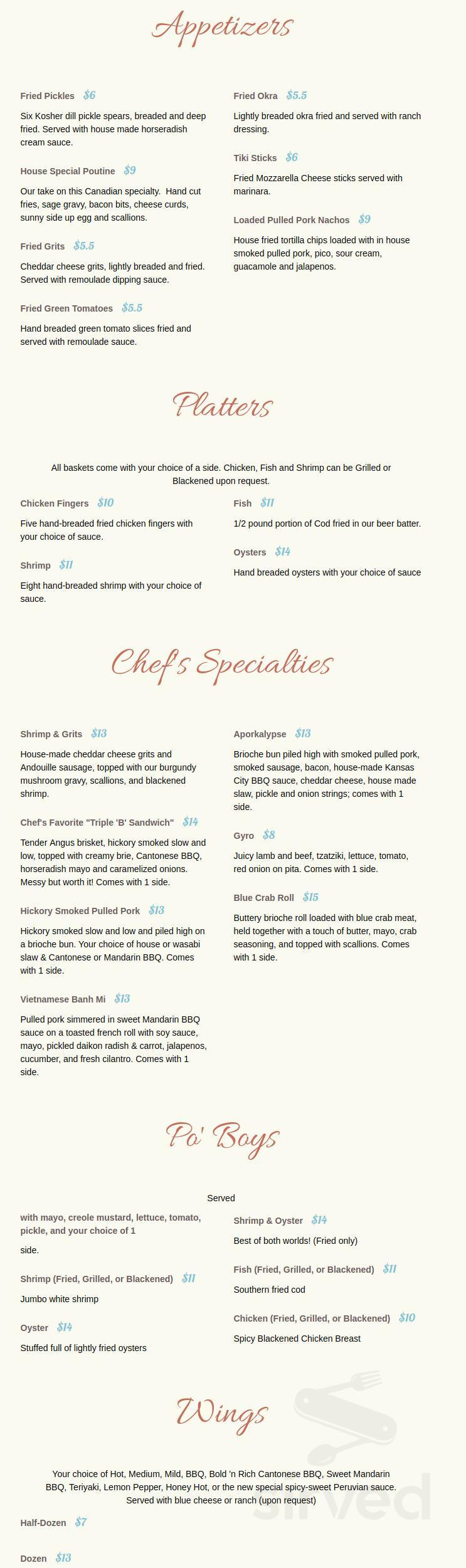 Melody's Coastal Cafe menu in Midway, Georgia, USA