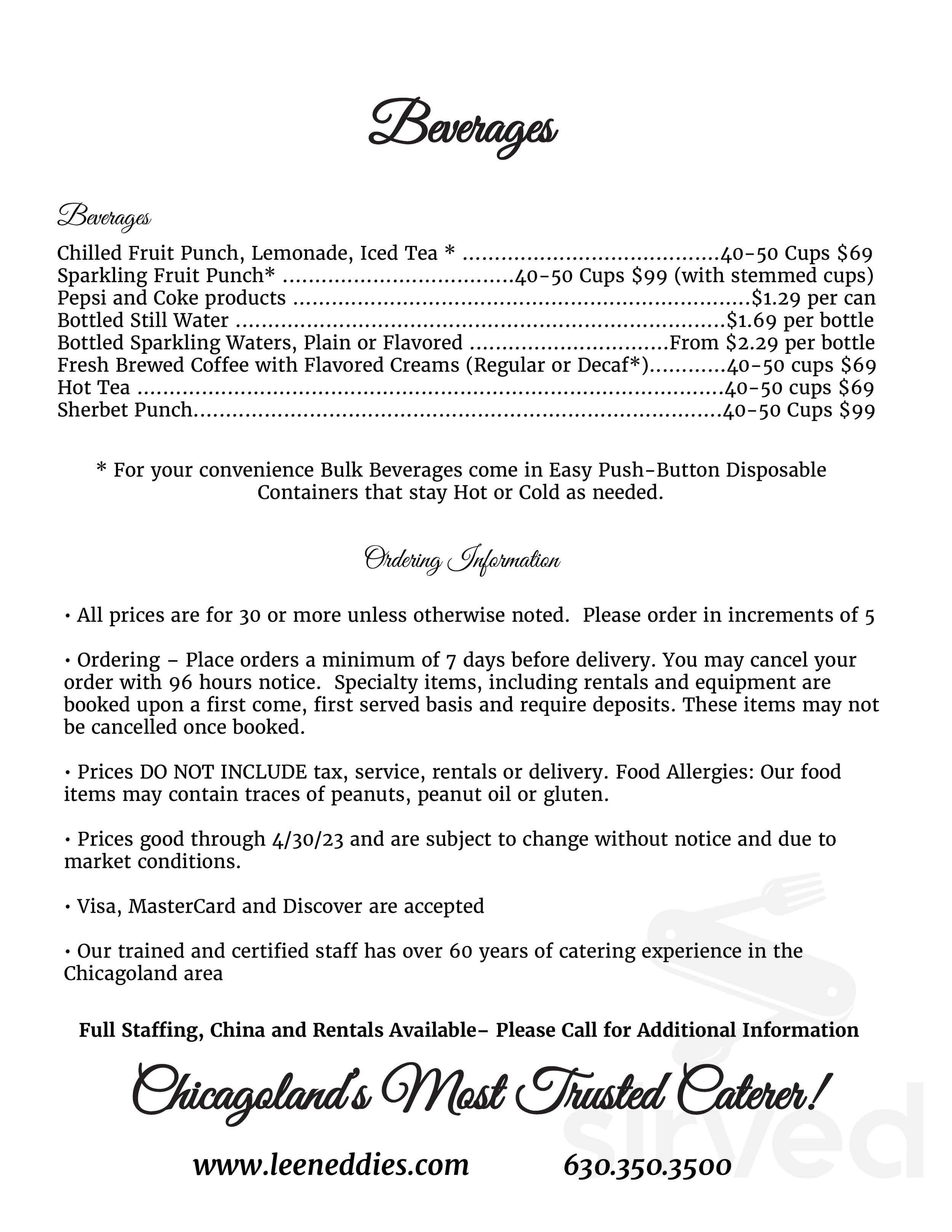 Lee n' Eddies menu in Glen Ellyn, Illinois, USA