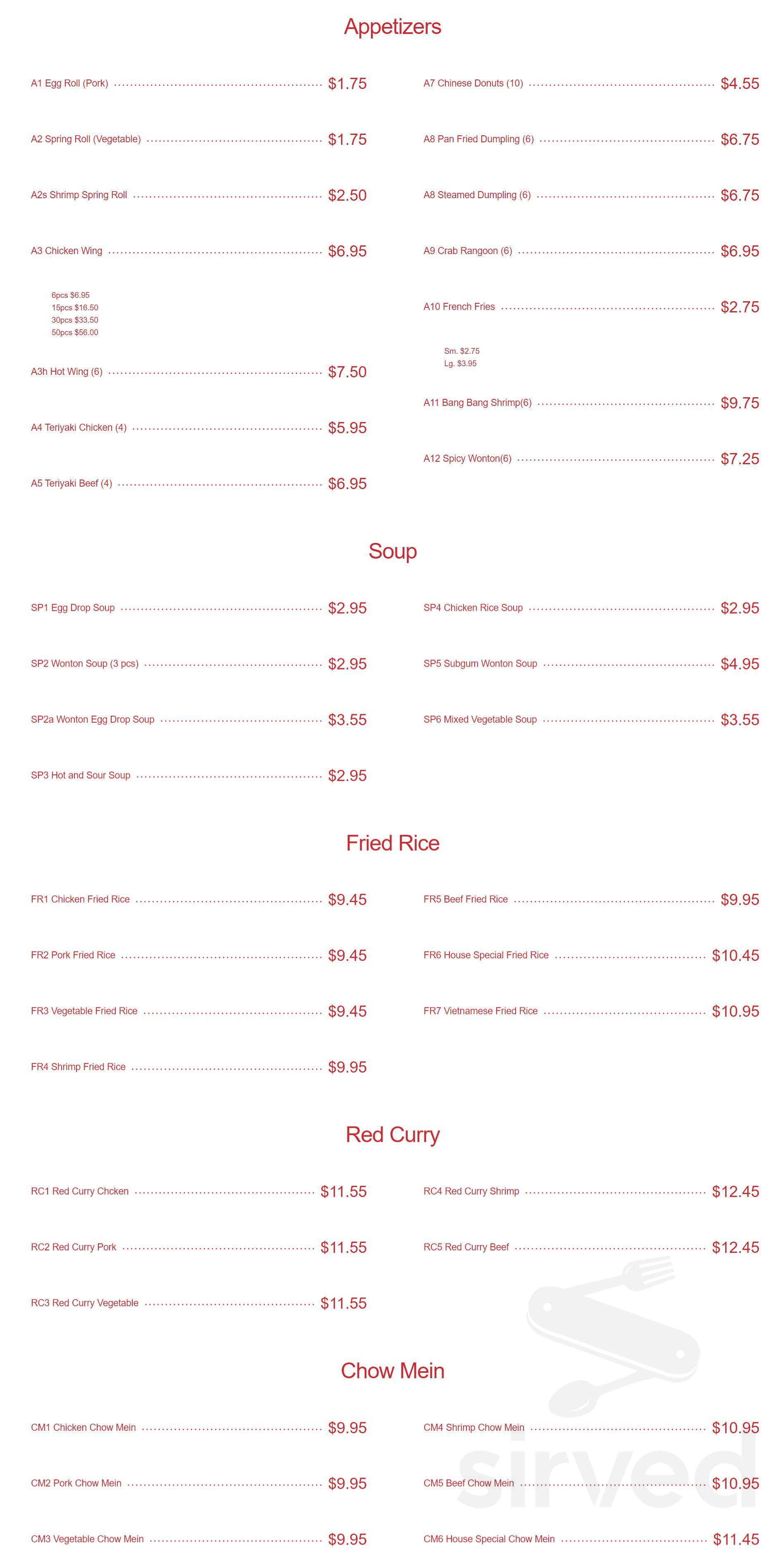 Menu - Charlotte NC's Fortune cookie VI Chinese restaurant | Sirved